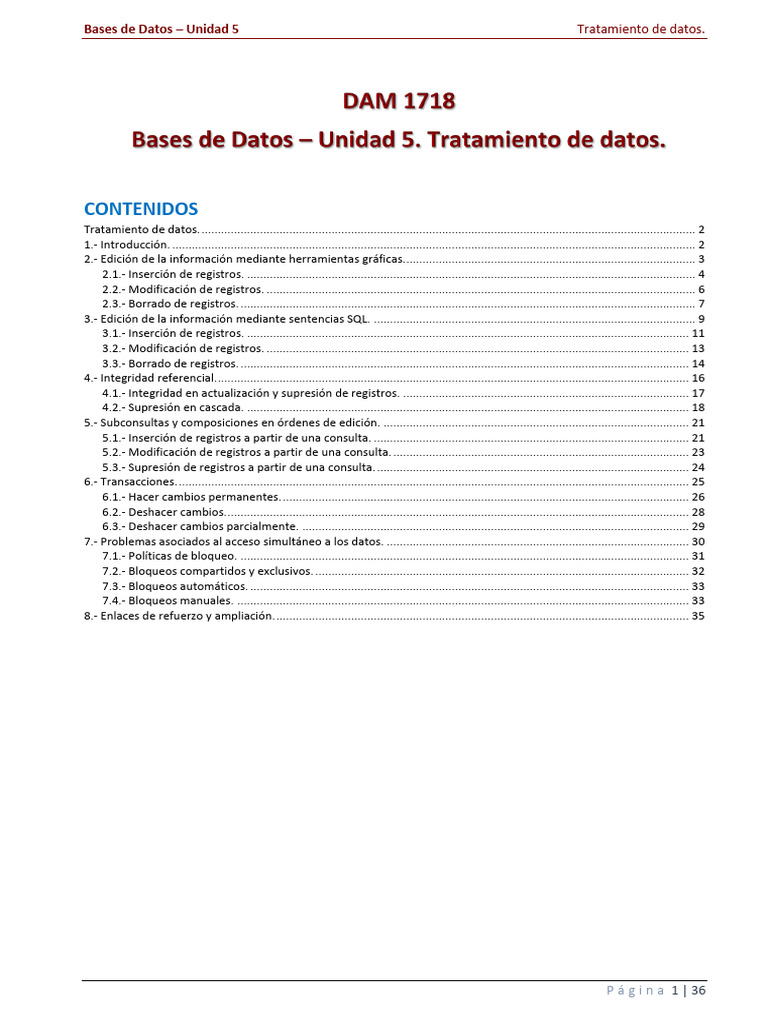 DAM BASE 5tratamiento de Datos | PDF | SQL | Mi sql