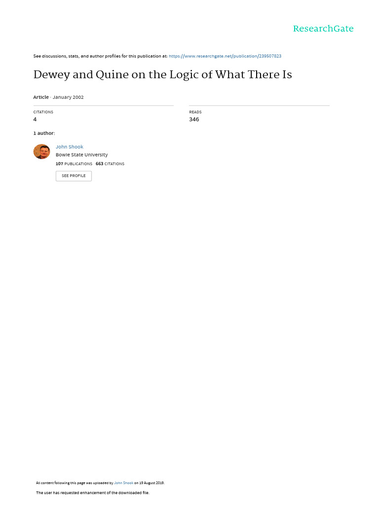 Dewey and Quine on the Logic of What There Is | PDF | Epistemology ...