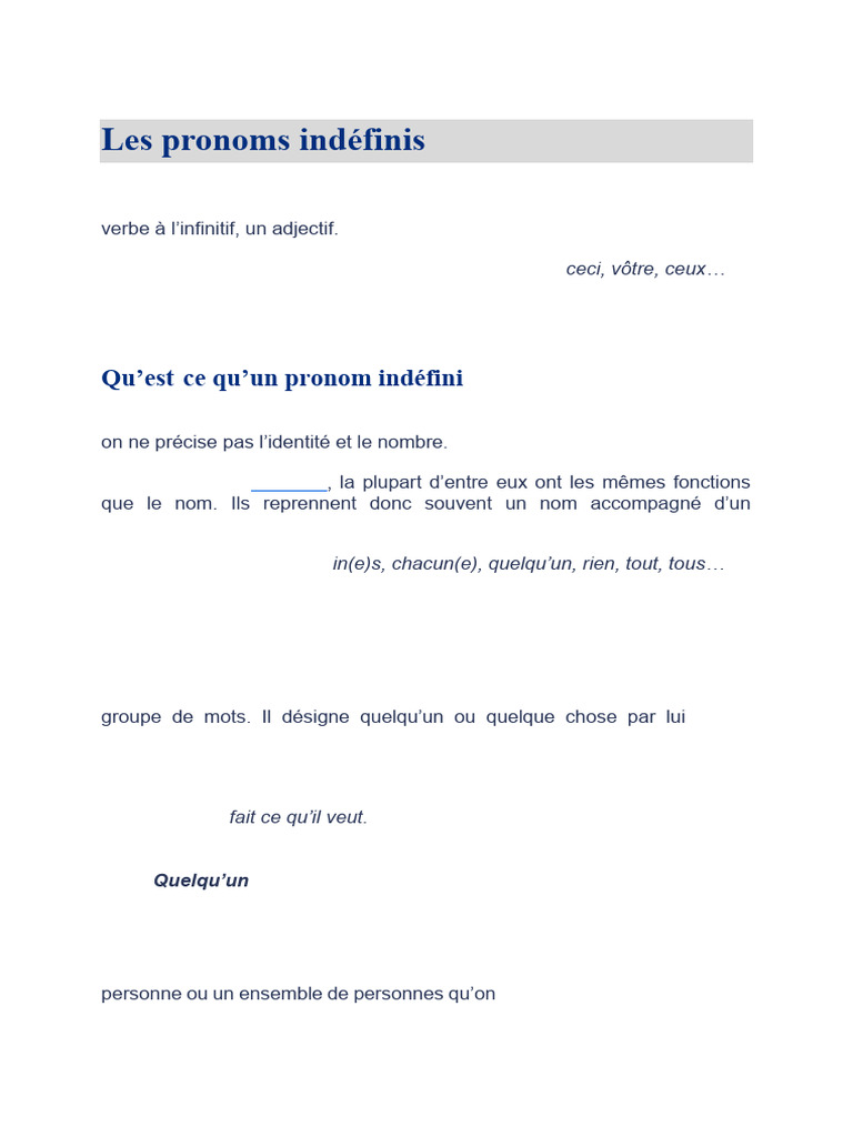 Les pronoms indéfinis en français | PDF | Clause | Question