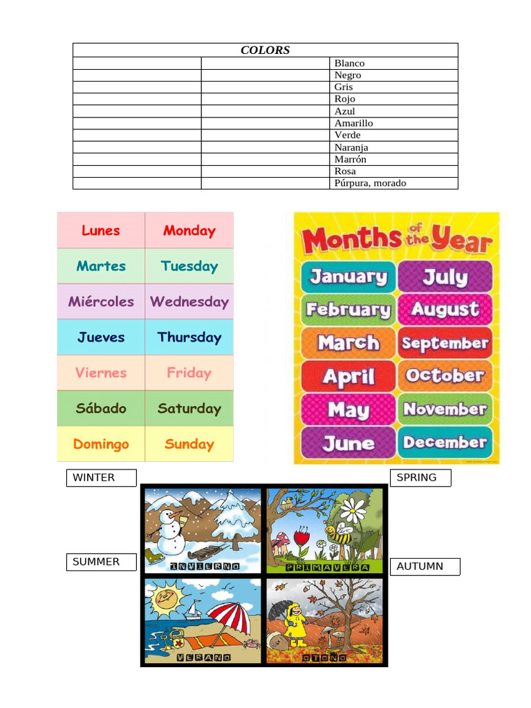 Colores, meses, días semana y estaciones | PDF