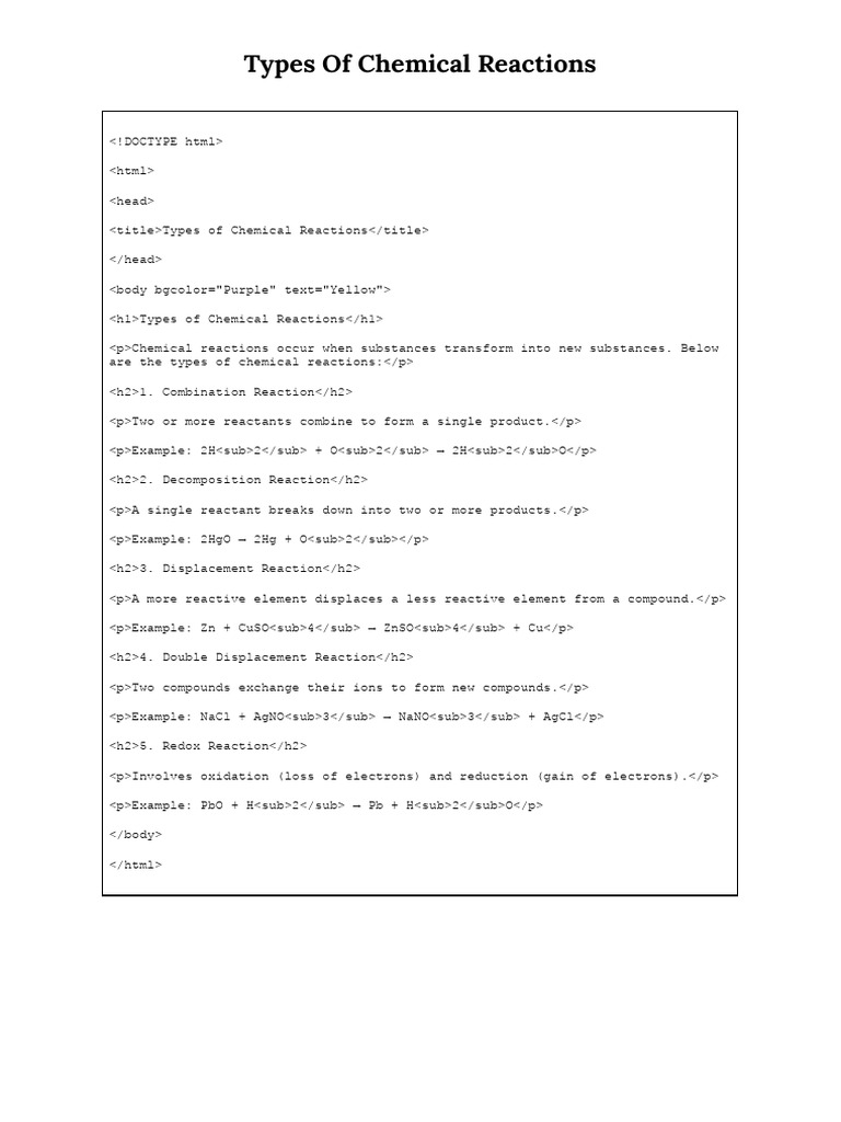 Types of Chemical Reactions | PDF
