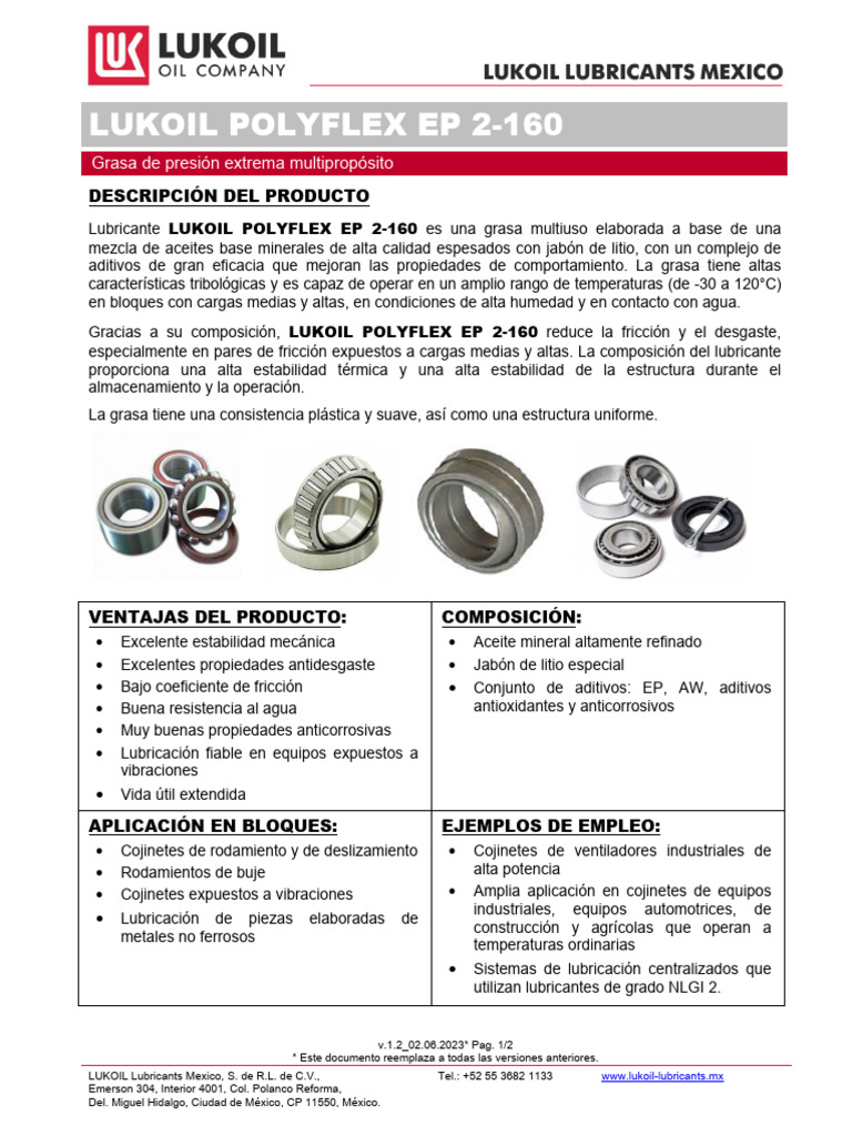Tds Lukoil Polyflex Er 2-160 Esp v.1.2 | PDF | Rodamiento (Mecánico) | Fricción