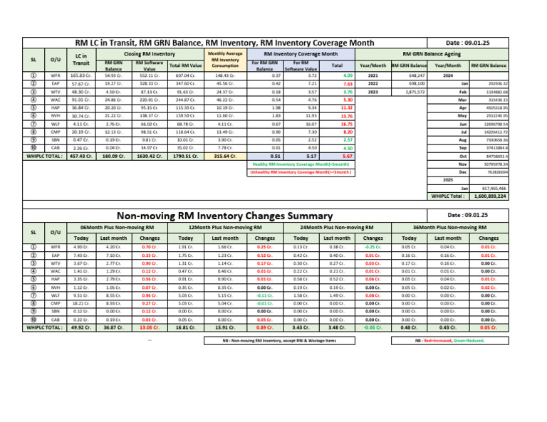 RM Inventory Coverage Month & Non-Moving RM Inventory of 09.01.2025 | PDF