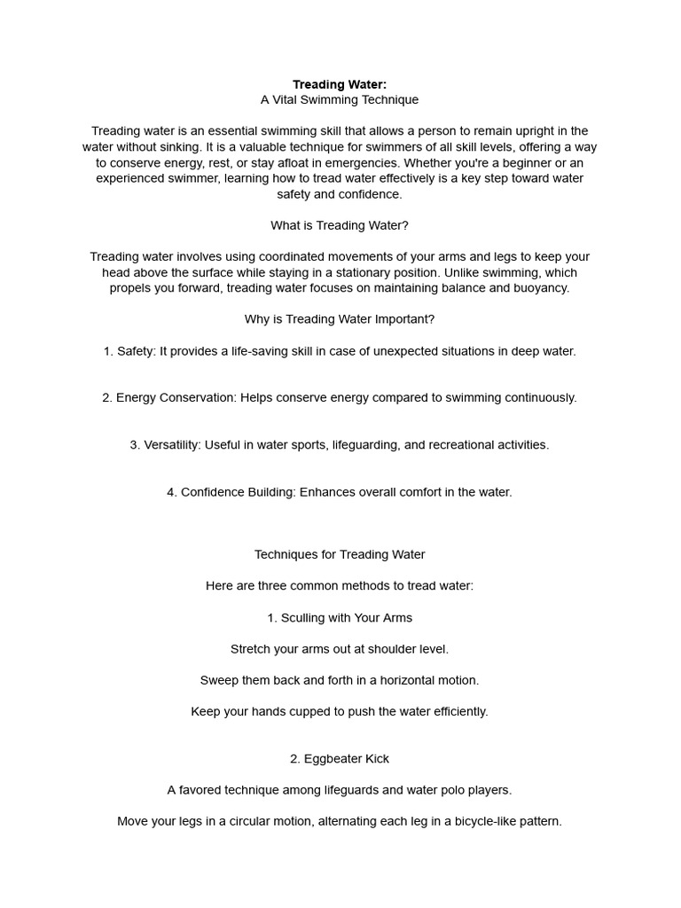 Treading Water | PDF | Swimming | Athletic Sports