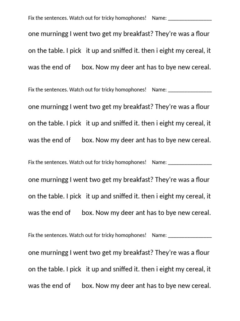 Tricky Homophone bell work | PDF