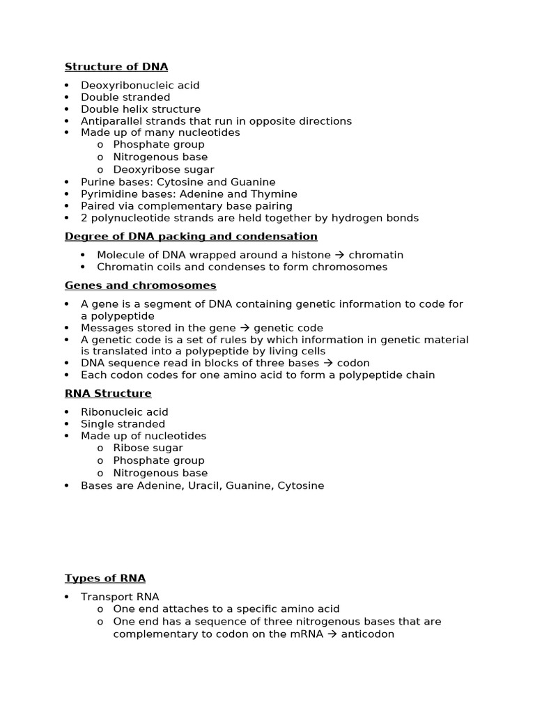 DNA and RNA Structure & Function | PDF | Dna | Translation (Biology)
