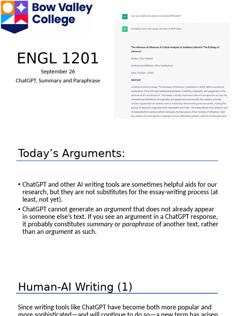 Sept 26 - ChatGPT, Summary and Paraphrase | PDF | Plagiarism | Cognition