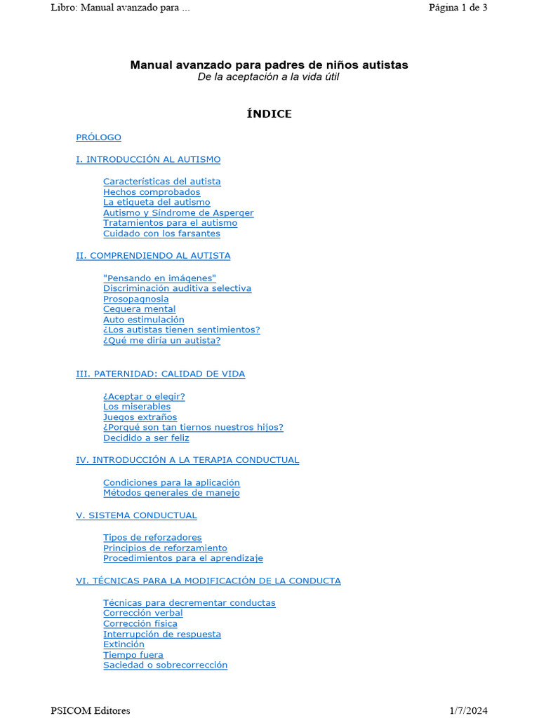 MANUAL AVANZADO PARA PADRES DE NIÑOS AUTISTAS | PDF | Espectro autista ...