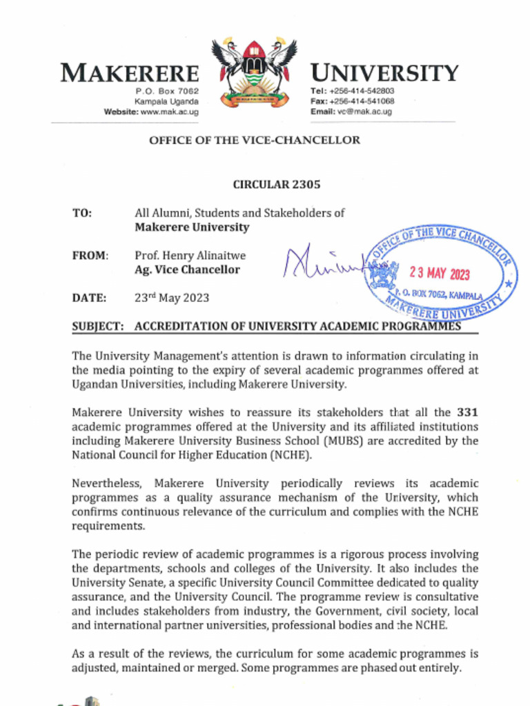 Statement On Programmes Accreditation at Makerere University | PDF