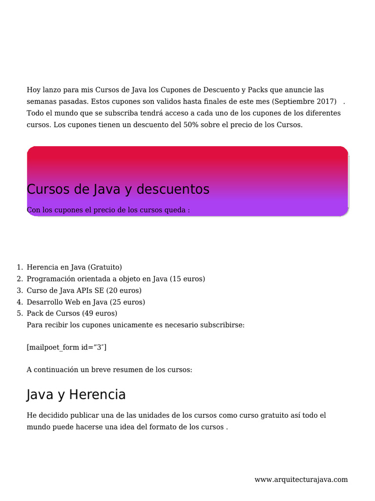 Cupones y Descuentos en Cursos de Java | PDF | Java (lenguaje de programación) | Cupón