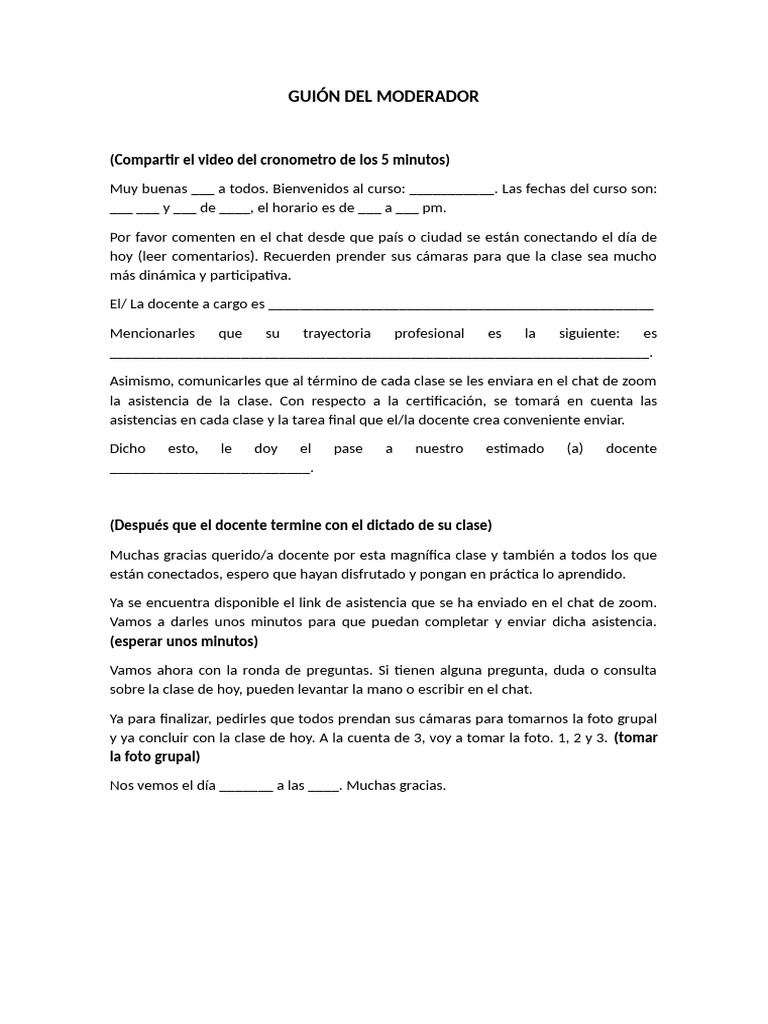 GUION DEL MODERADOR-1 | PDF