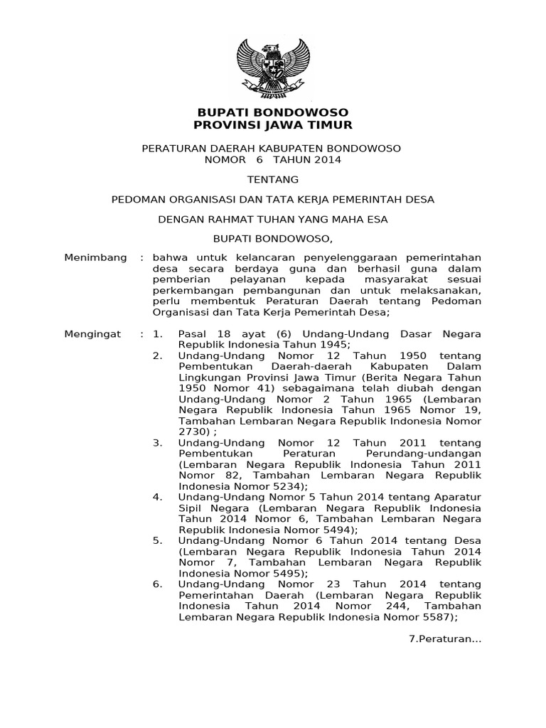 1. Perda No. 6 Th. 2014 ttg Pemerintah Desa hasil klarifikasi | PDF