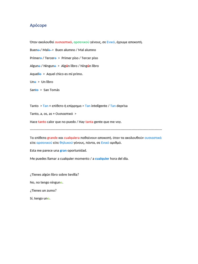Apócope en Español y Ejemplos | PDF