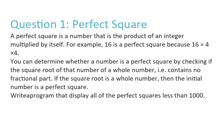 Find Perfect Squares Under 1000 | PDF