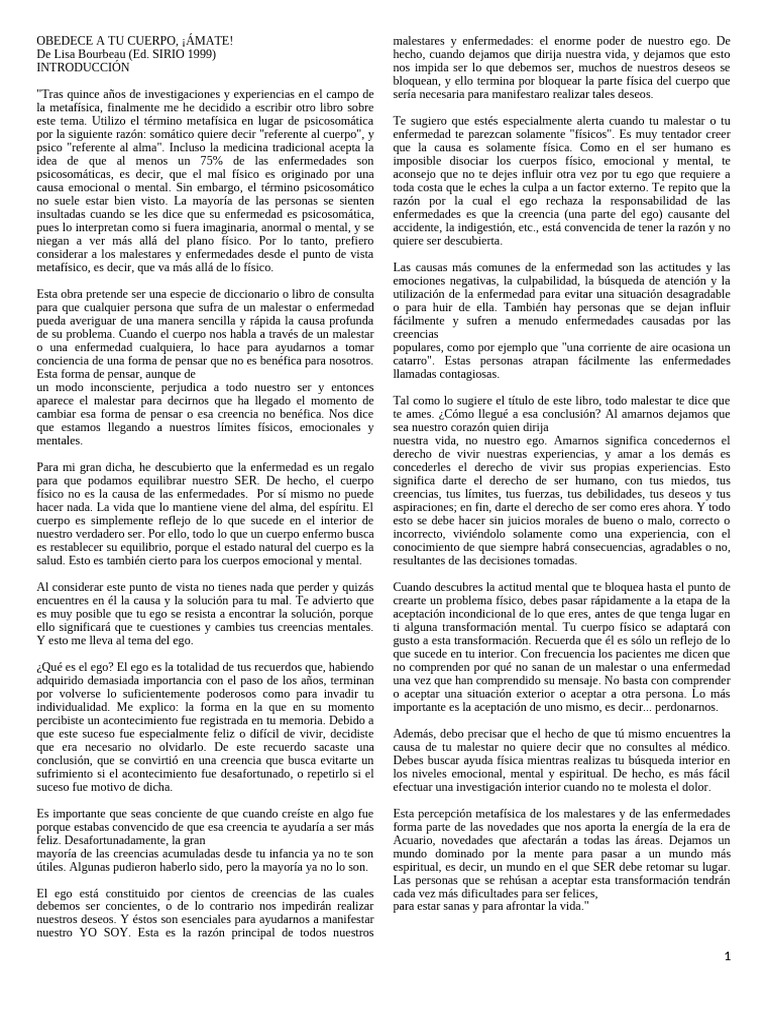 Obedece A Tu Cuerpo Amate | PDF | Mente | Yo