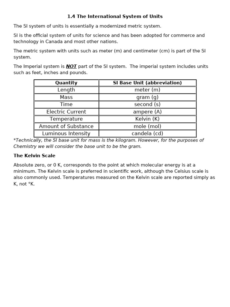 1.4 The International System of Units | PDF | International System Of ...
