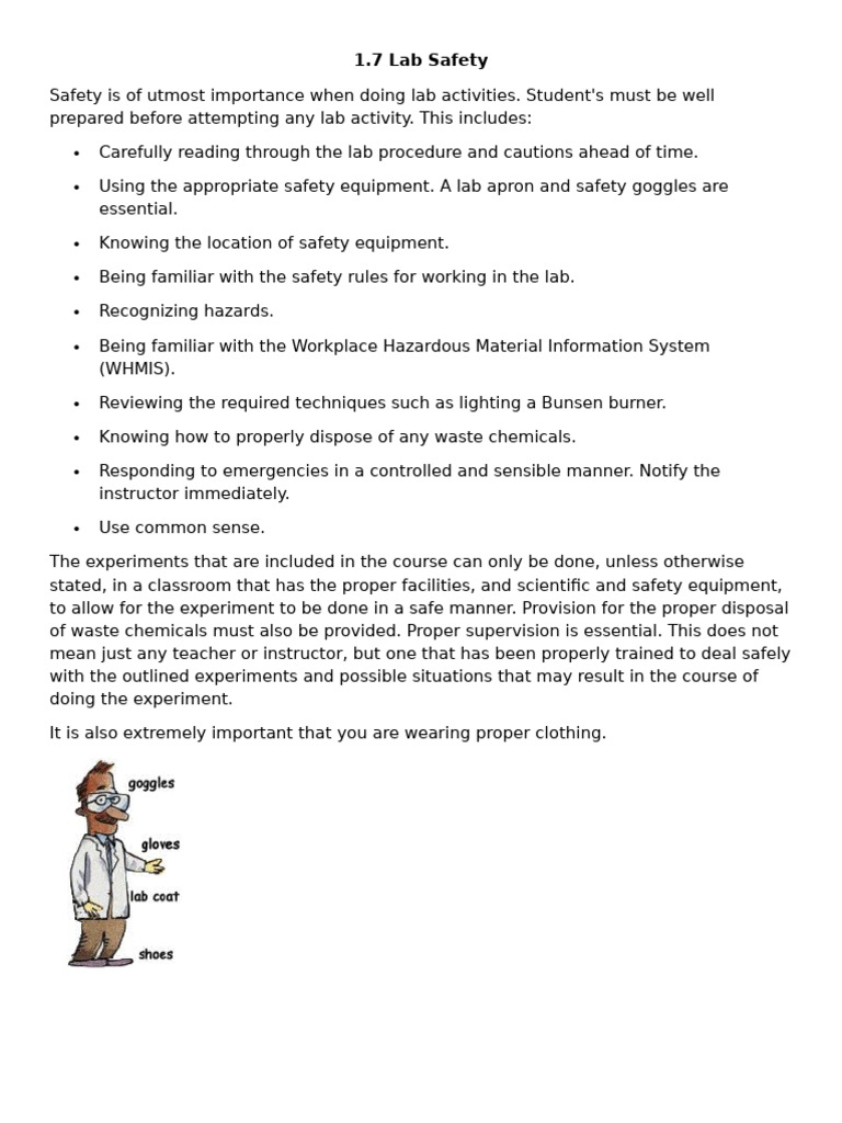1.7 Lab Safety | PDF | Toxicity | Safety