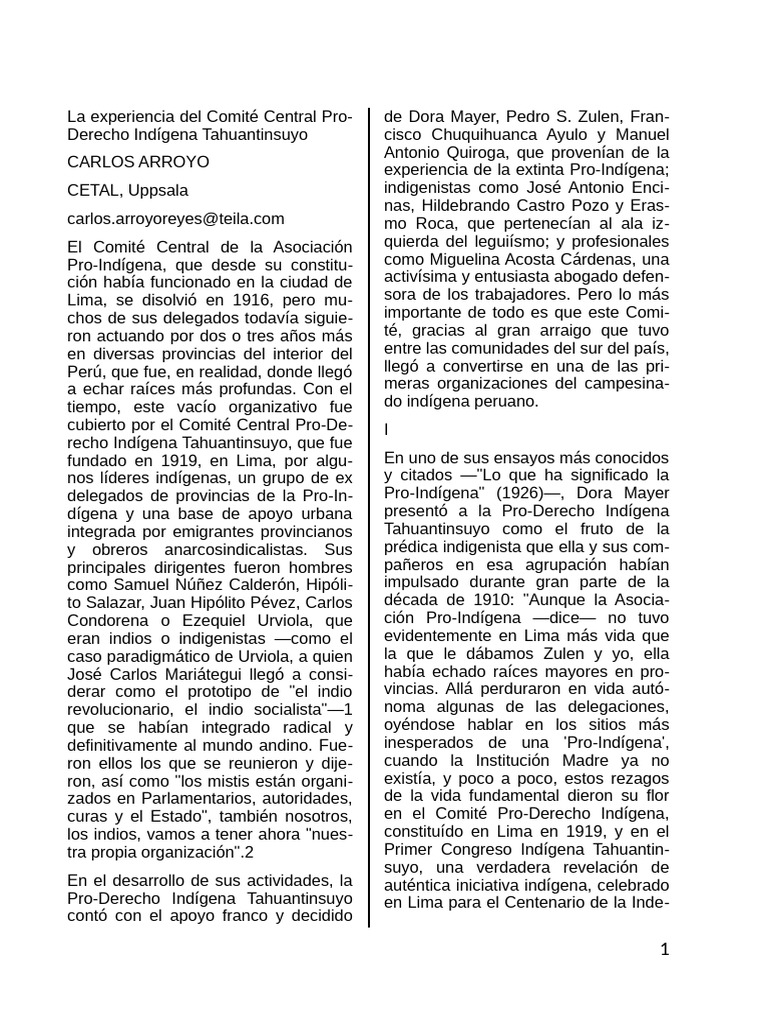 Pro Derecho Indígena Comité Central Pro | PDF | Imperio Inca | Perú