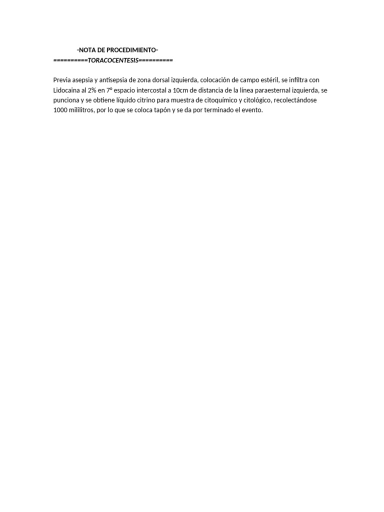 Toracocentesis: Procedimiento y Técnica | PDF