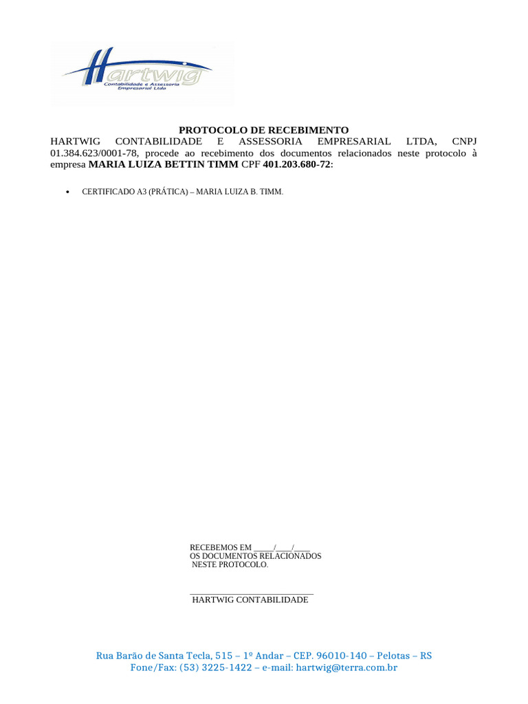 PROTOCOLO DE RECEBIMENTO | PDF
