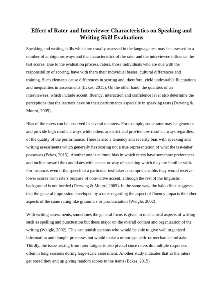 Effect of Rater and Interviewee Characteristics On Speaking and Writing ...