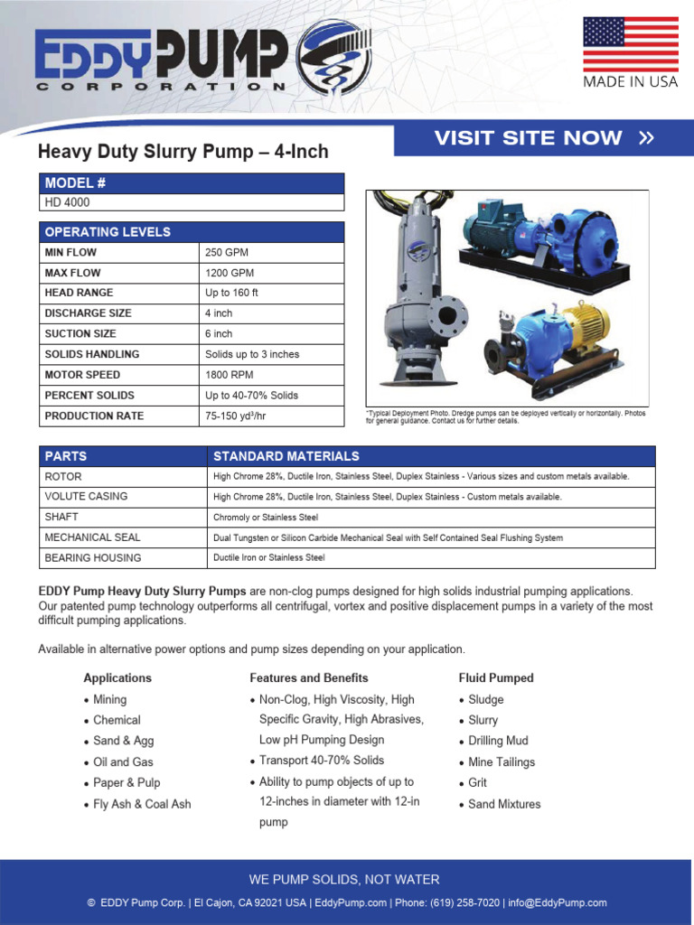 hd4000 4 Inch Pump Specs | PDF | Pump | Solid