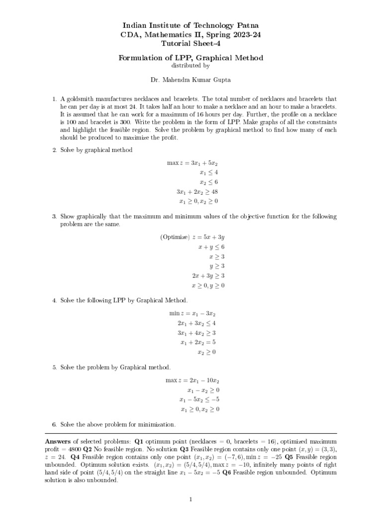 4. Formulation of LPP, Graphical Method | PDF | Mathematical ... 4. Formulation of LPP, Graphical Method | PDF | Mathematical ...