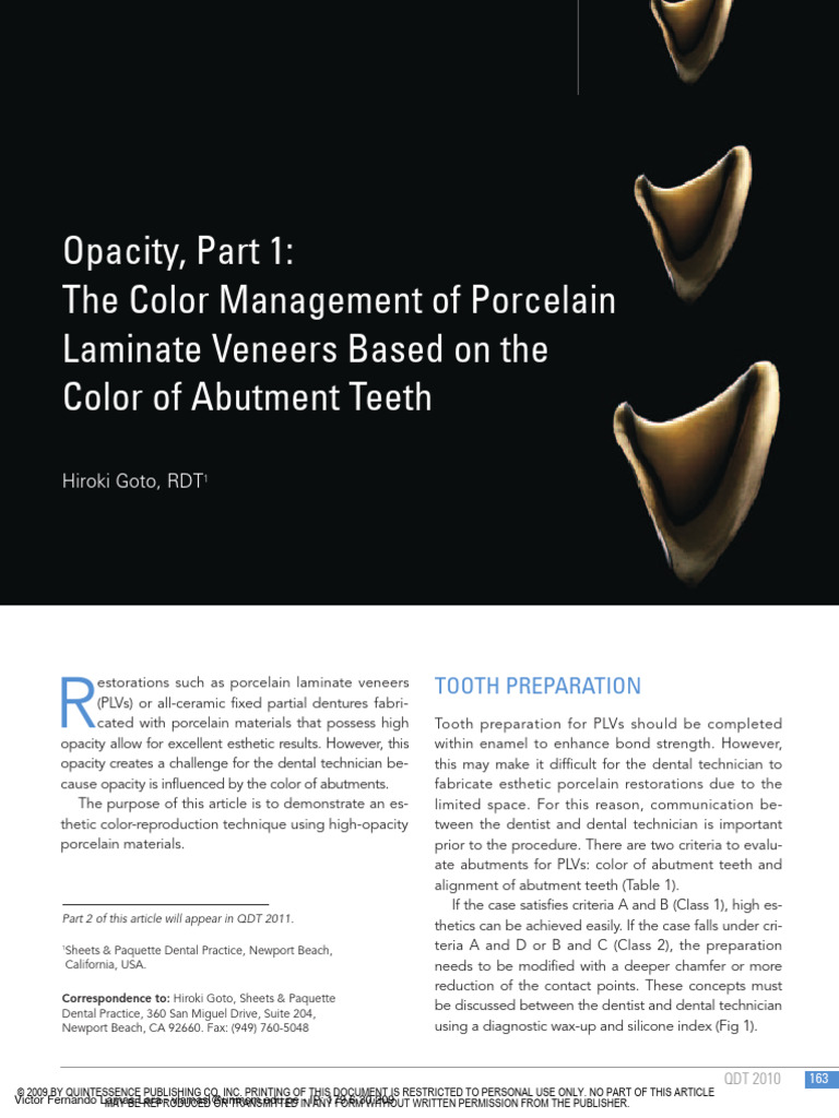 Opacity, Part 1 - The Color Management of Porcelain Laminate Veneers ...