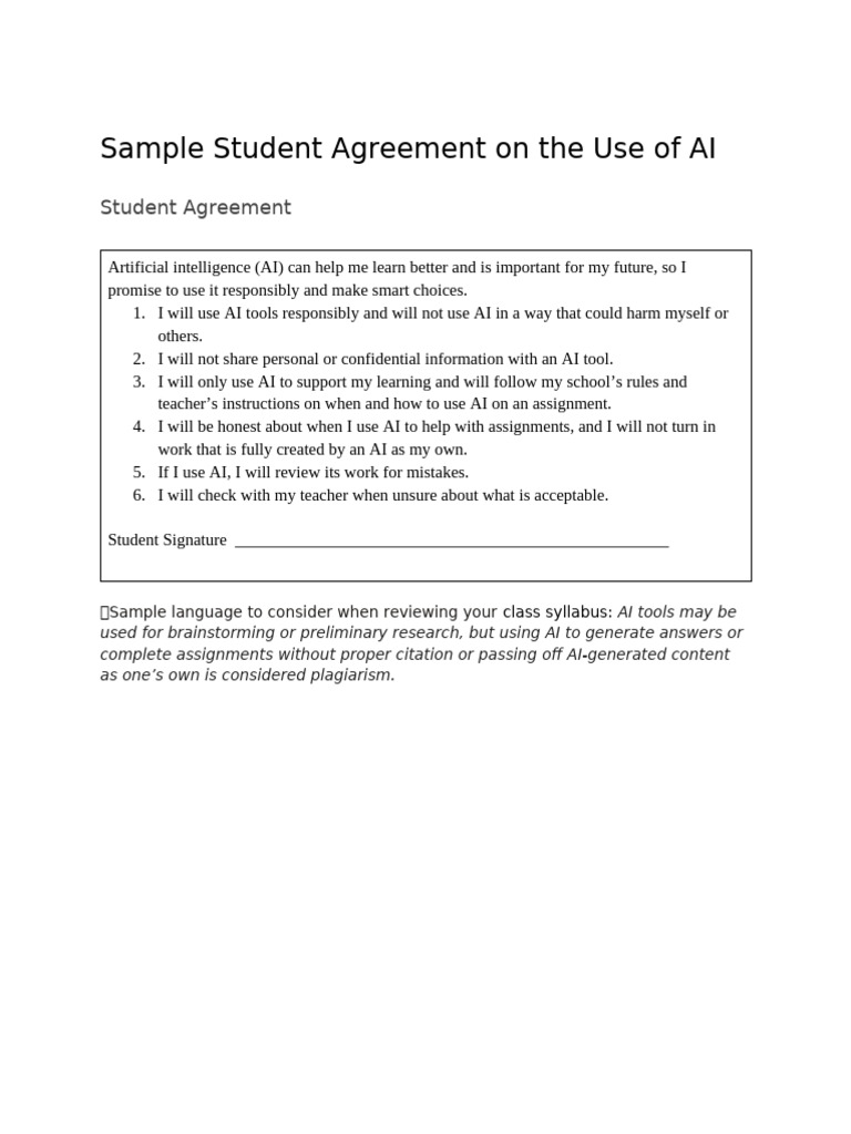 Responsible AI Use Student Agreement | PDF