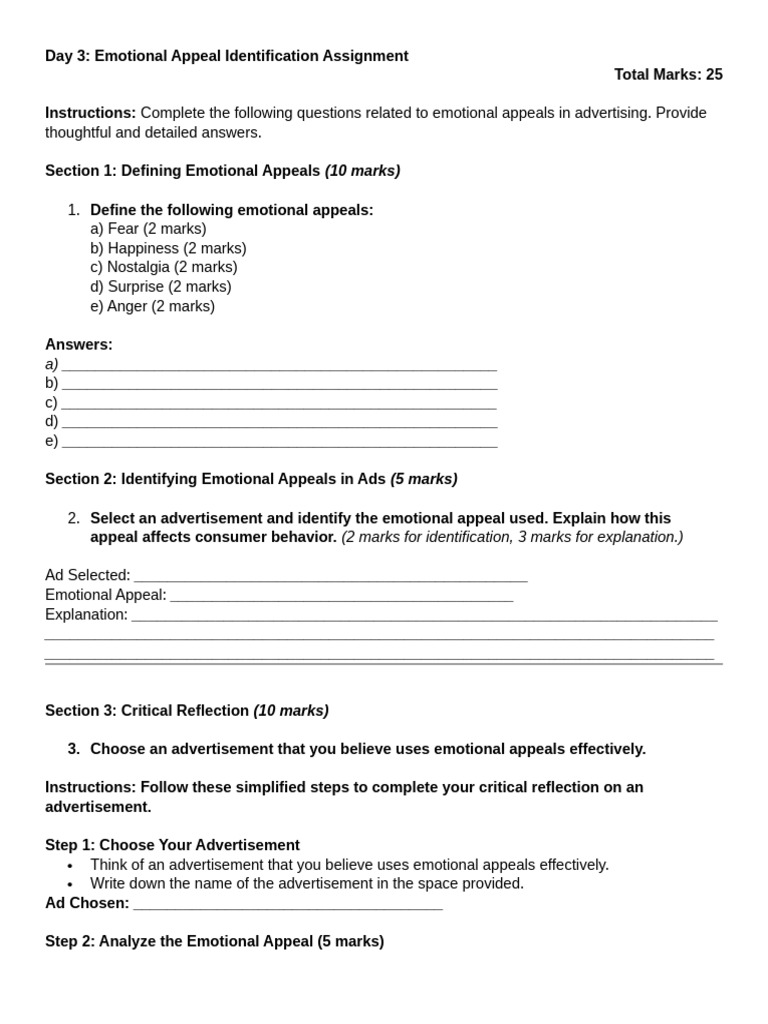 Emotional Appeal Identification Assignment | PDF | Emotions | Advertising