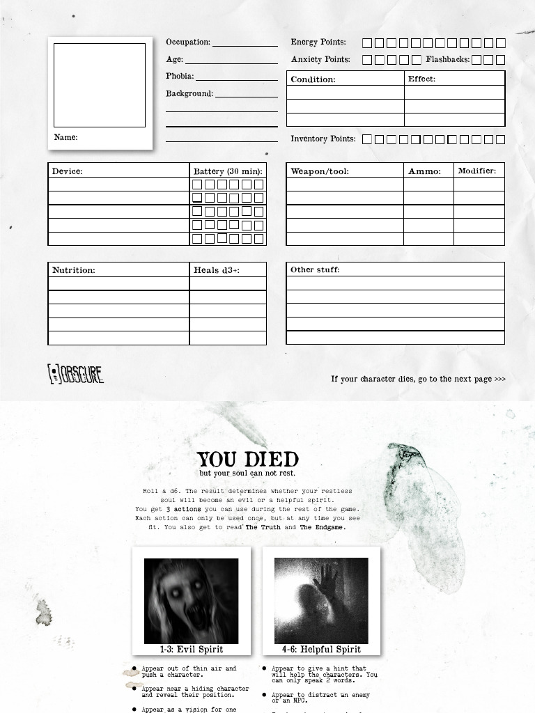 OBSCURE Character-Sheet Digital-Fillable | PDF