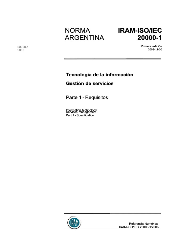 Norma IRAM-ISO/IEC 20000-1:2008 | PDF | Acuerdo de nivel de servicio ...