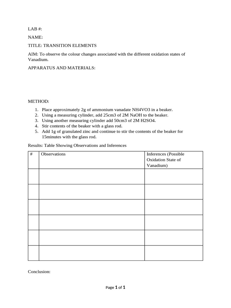 Vanadium Lab Script | PDF Vanadium Lab Script | PDF