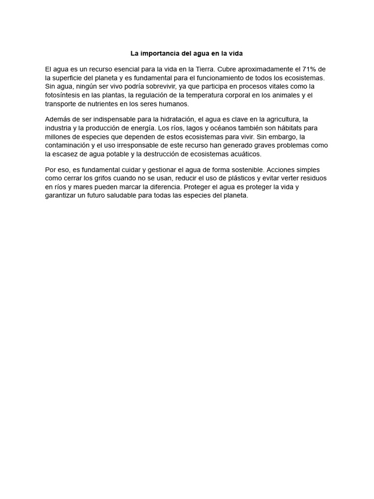 Importancia del agua para la vida | PDF