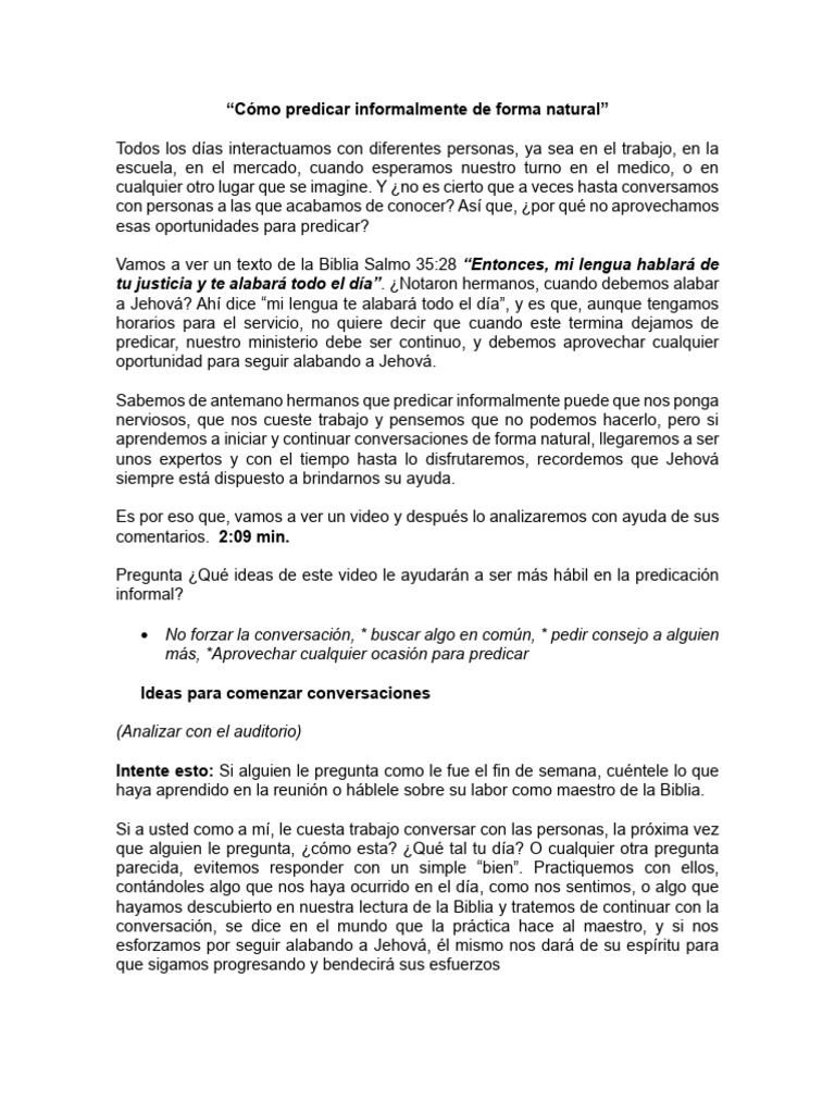 "Cómo Predicar Informalmente de Forma Natural": "Entonces, Mi Lengua ...