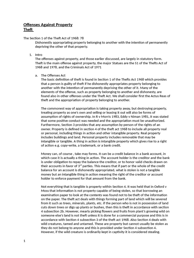 Offenses Against Property | PDF | Theft | Robbery