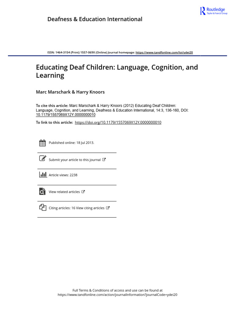Educating Deaf Children Language Cognition and Learning | PDF | Theory ...
