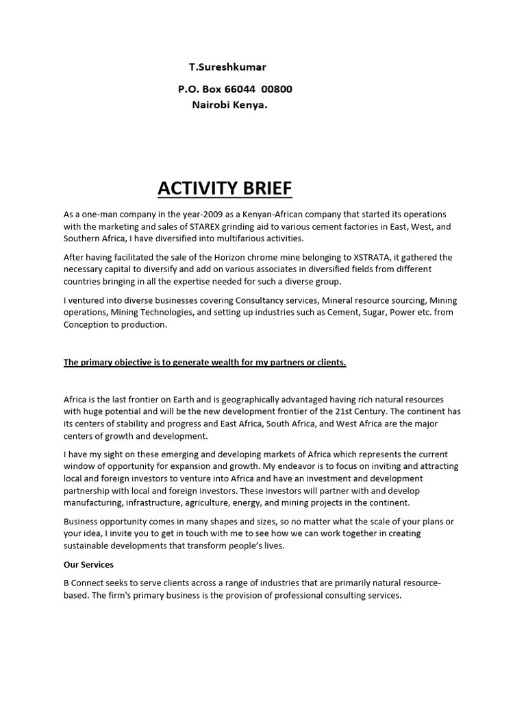 Activity Brief - Consultancy PDF | PDF | Mining | Cement