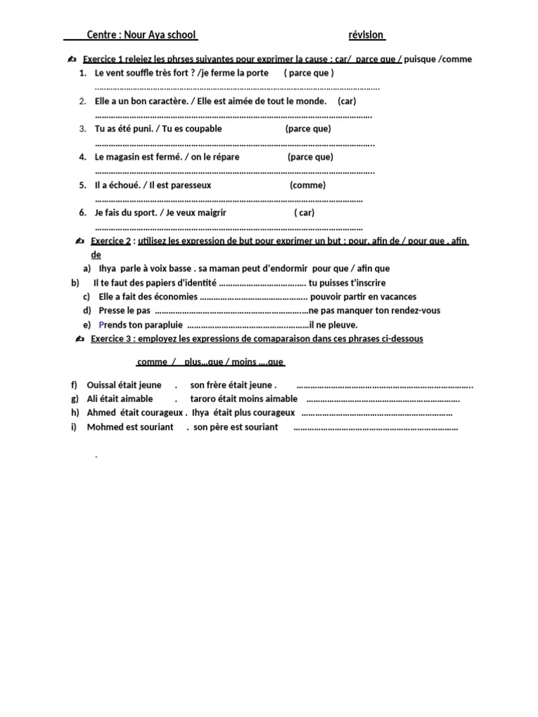 Exercice de comparaison et de but | PDF