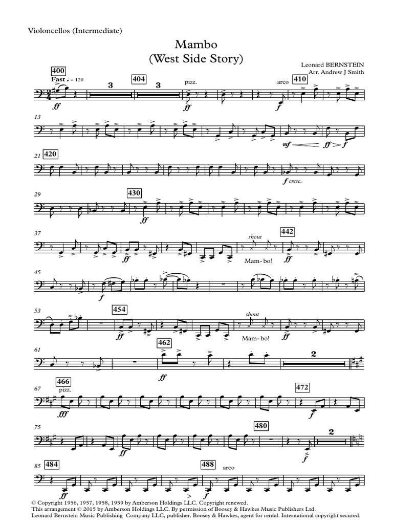Bernstein Mambo Arr Andrew Smith Intermediate Violoncellos | PDF