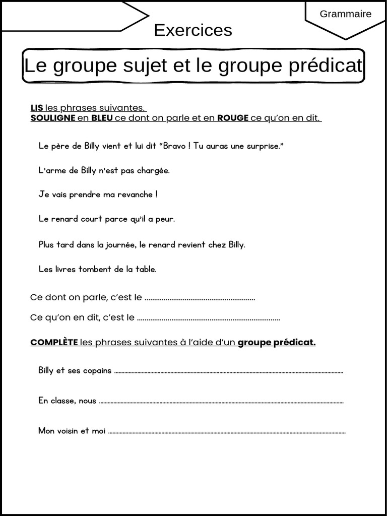Le Groupe Sujet Et Le Groupe Prédicat | PDF | Prédicat (Grammaire ...