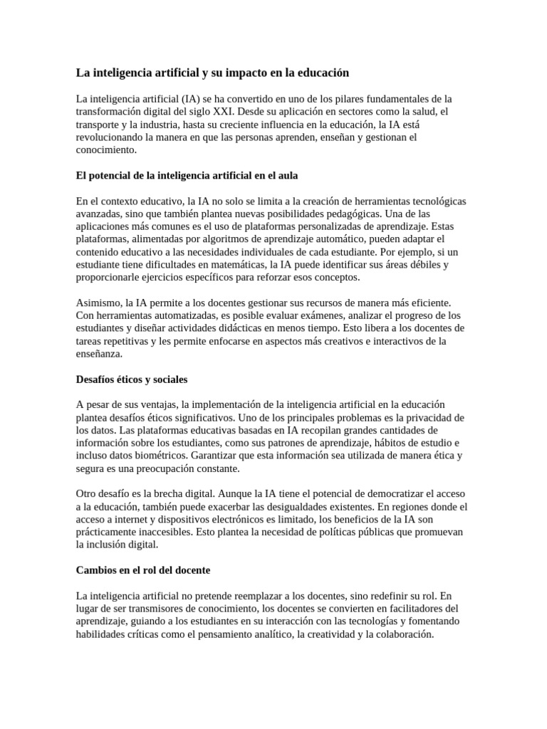 La Inteligencia Artificial y Su Impacto en La Educación 9 | PDF ...