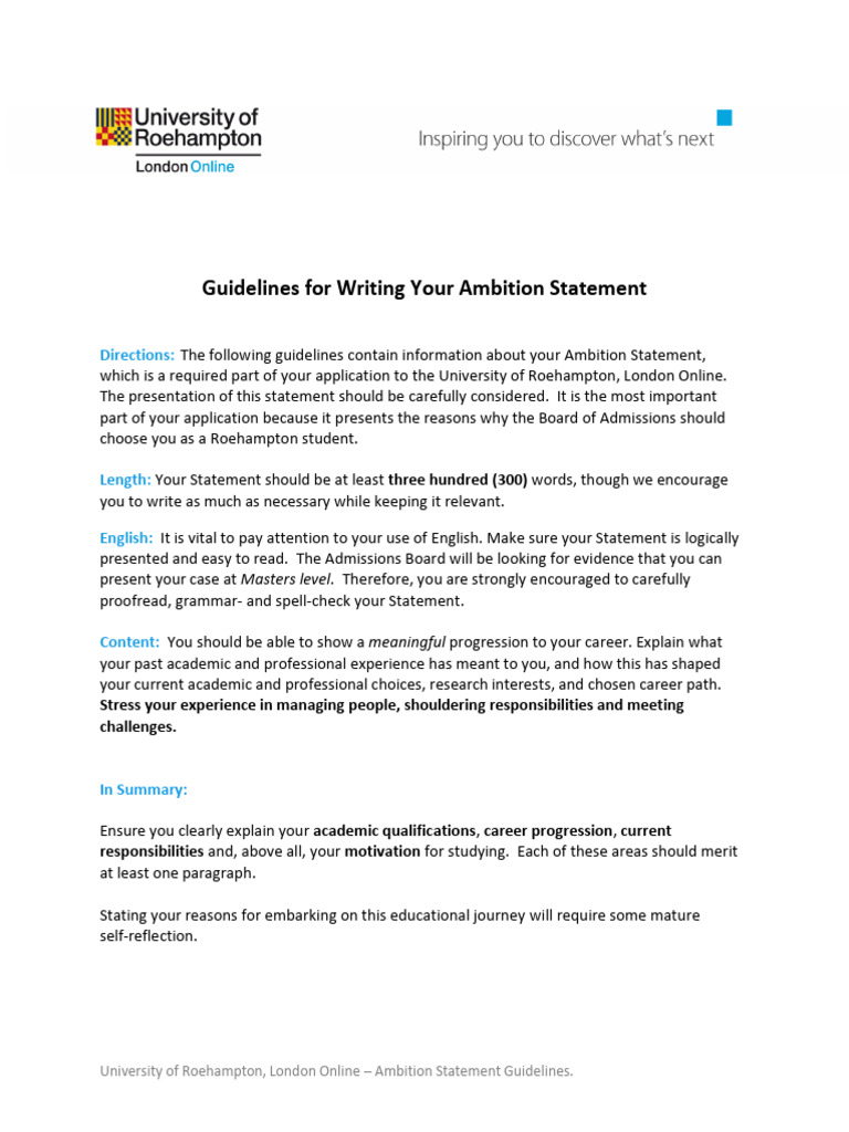 UoR Online- Ambition Statement Guidelines | PDF