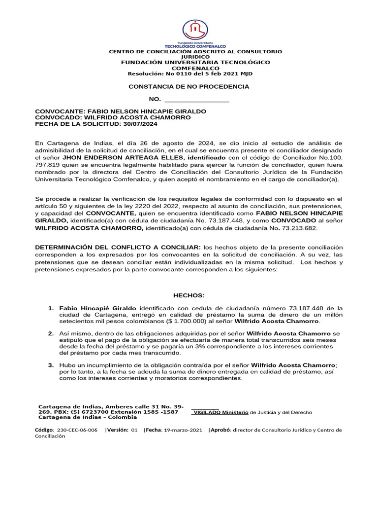 Constancia de No Procedencia | PDF