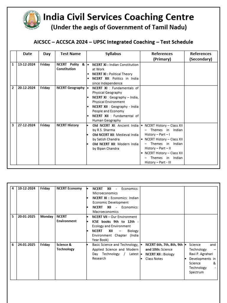 AICSCC - ACCSCA 2024 - Integrated UPSC Coaching - Test Schedule | PDF ...