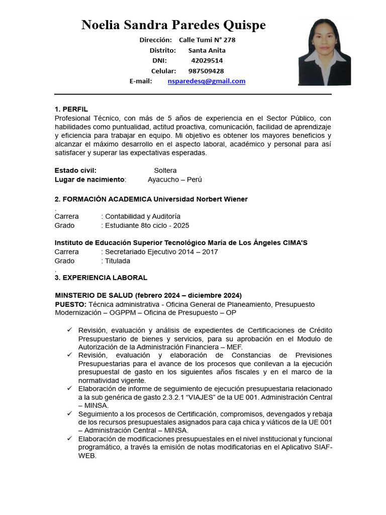 CV Paredes Noelia | PDF | Presupuesto | Economias
