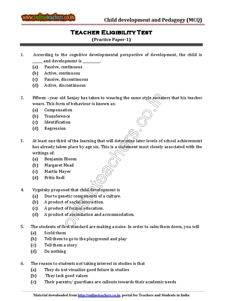 Child Development MCQ 01 | PDF | Child Development | Relationships