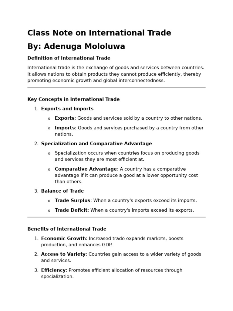 Class Note On International Trade | PDF | Exports | Trade