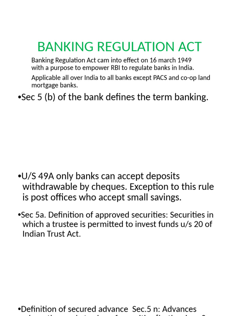 Banking Regulation Act | PDF | Securities (Finance) | Banks