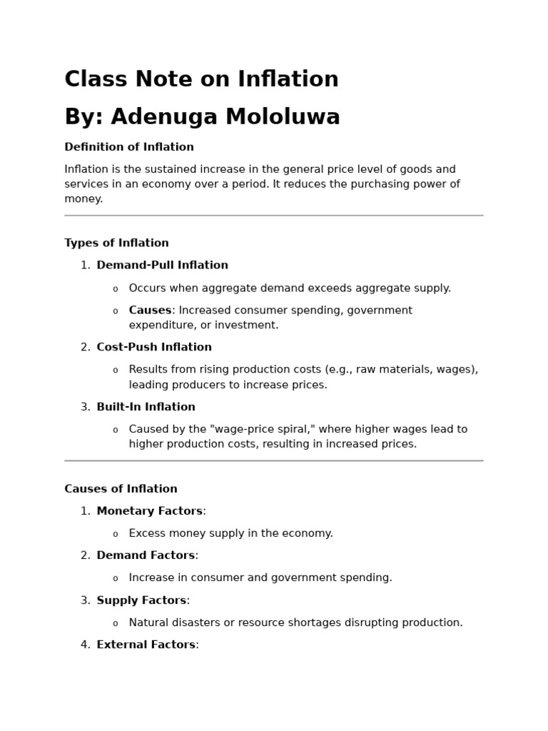 Class Note On Inflation | PDF